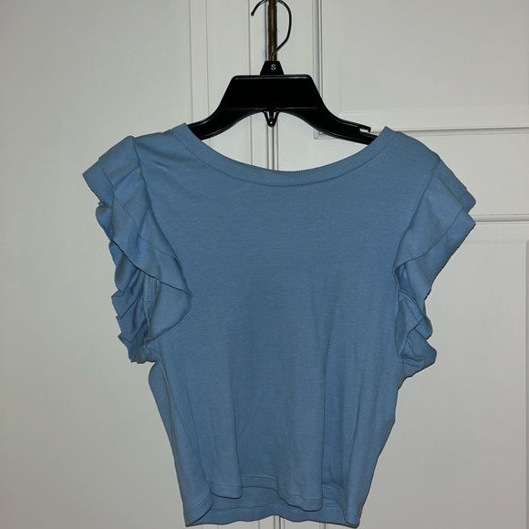 Zara | Tops | Zara Ruffle Sleeve Top Light Blue | Poshmark